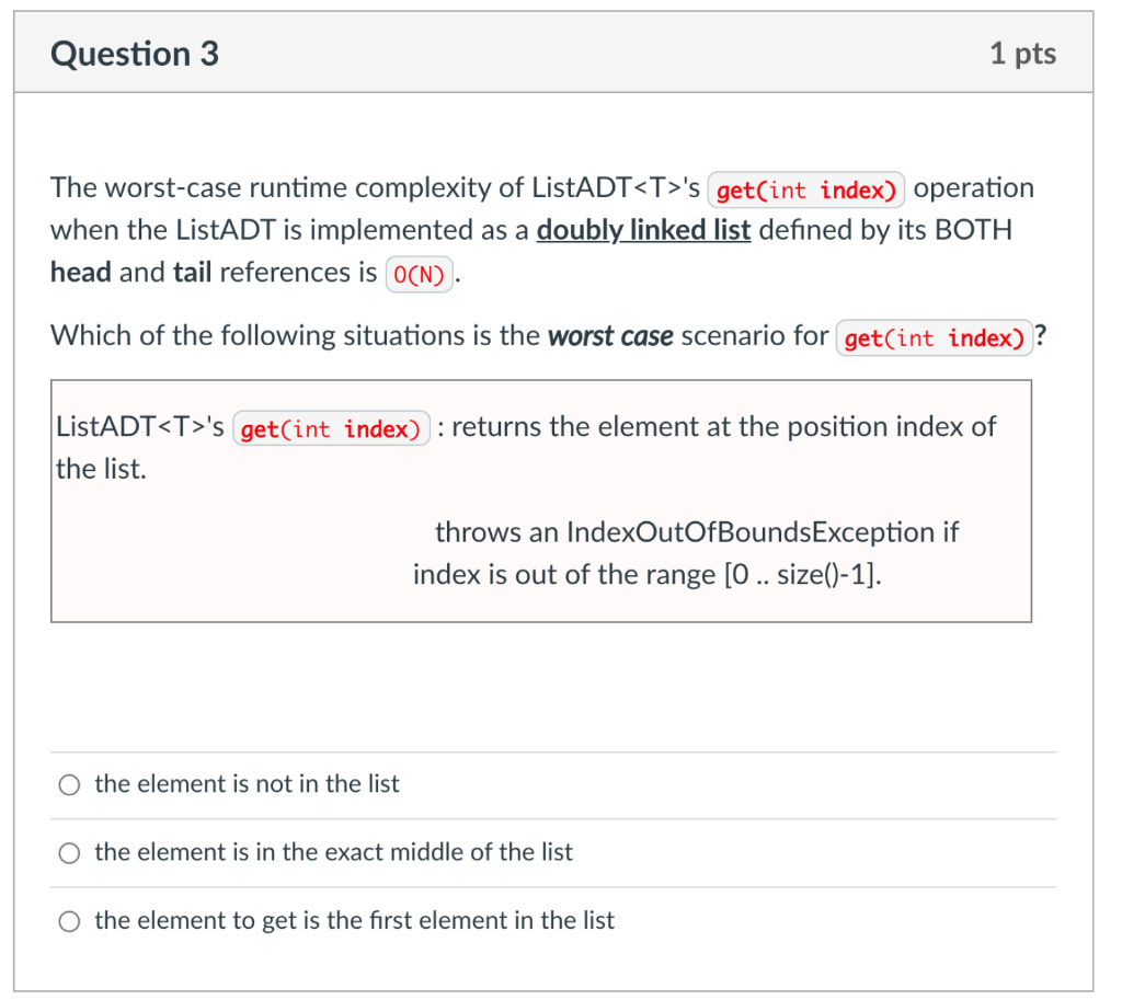 Solved ion 4 1 Pts What Is The Worst case Runtime Chegg