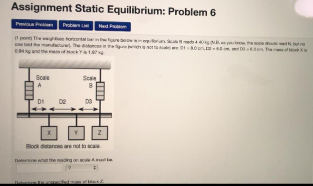 Solved Assignment Static Equilibrium: Problem 6 Previous | Chegg.com