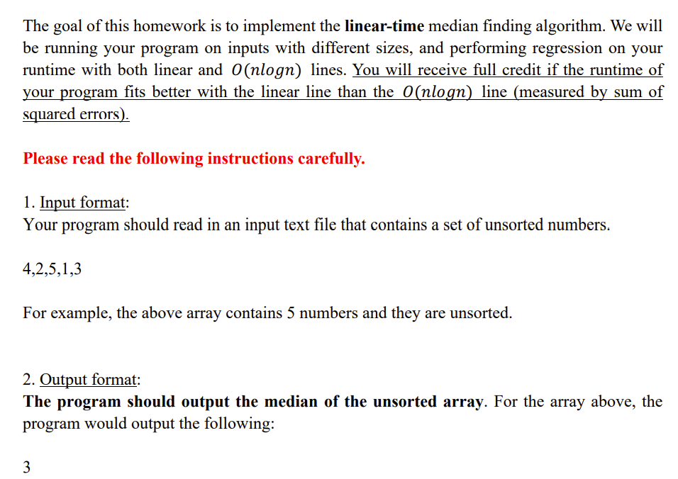 Solved Median Finding Algorithm Answer Needs To Be In 