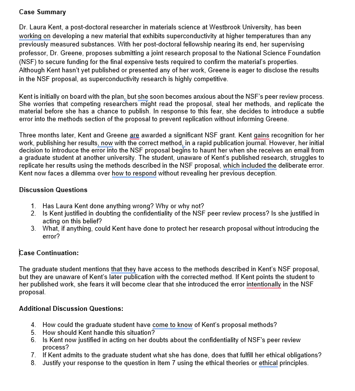 Solved Case SummaryDr. ﻿Laura Kent, a post-doctoral | Chegg.com