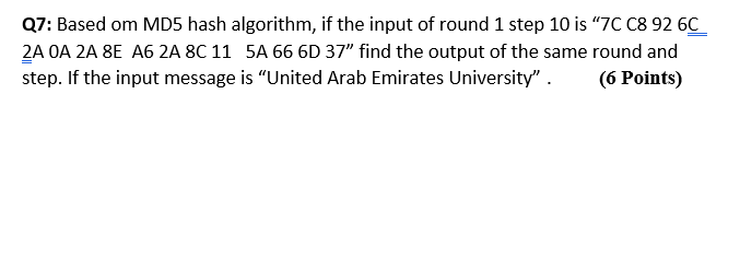 Question Based om MD5 hash algorithm, if the input of | Chegg.com