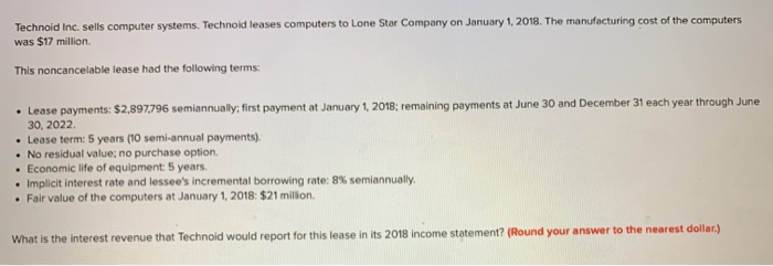 Solved Technoid Inc. sells computer systems. Technoid leases | Chegg.com