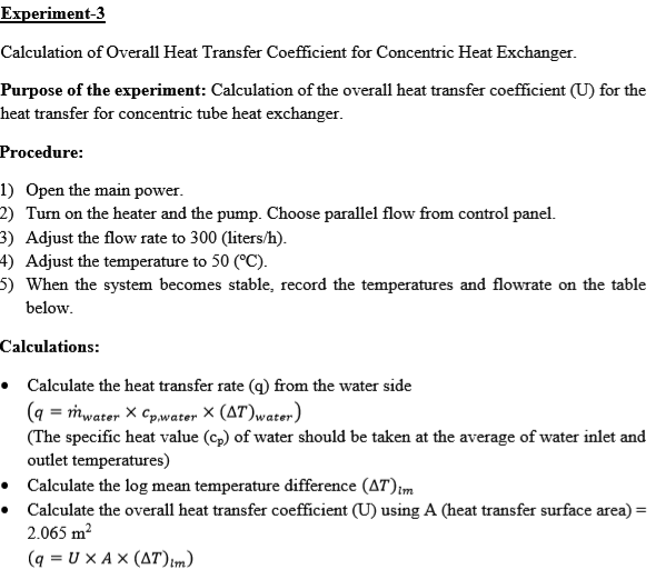 Solved Experiment-3 Calculation of Overall Heat Transfer | Chegg.com