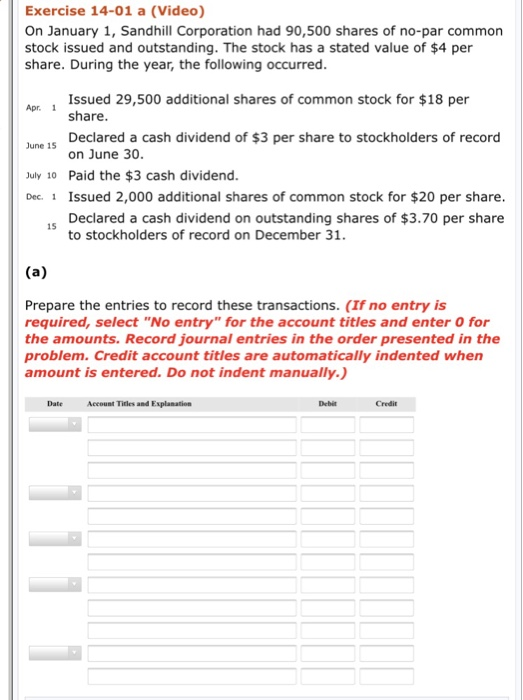 Solved Exercise 14-01 a (Video) On January 1, Sandhill | Chegg.com