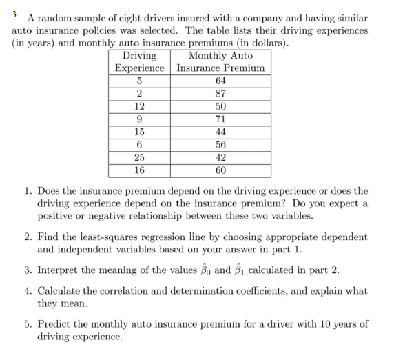 Solved 3. A random sample of eight drivers insured with a | Chegg.com