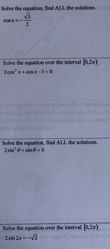 Solved Solve the equation, find ALL the solutions. COS X=- | Chegg.com