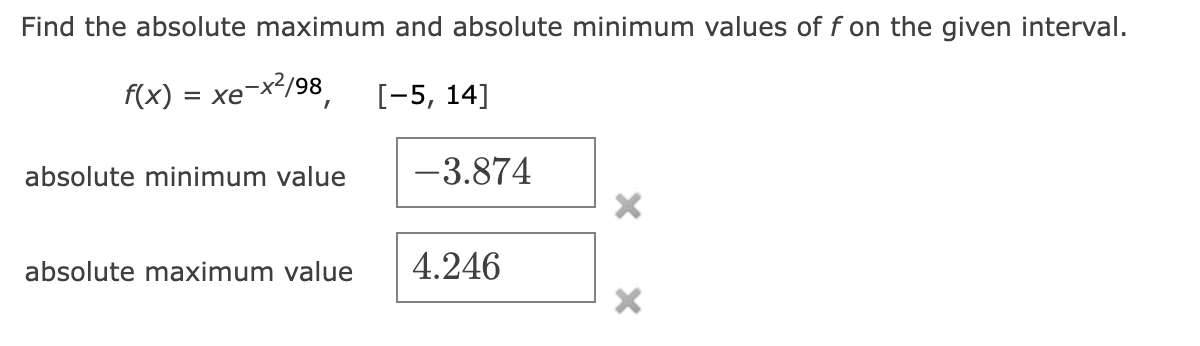 Solved Find the absolute maximum and absolute minimum values | Chegg.com