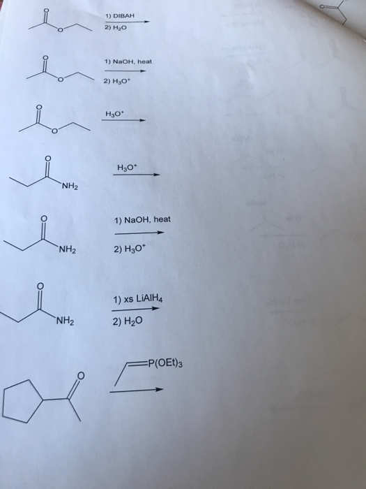 Solved 1) DIBAH 2) H20 1) NaOH, heat 2) H3O H30. H30* NH2 1) | Chegg.com
