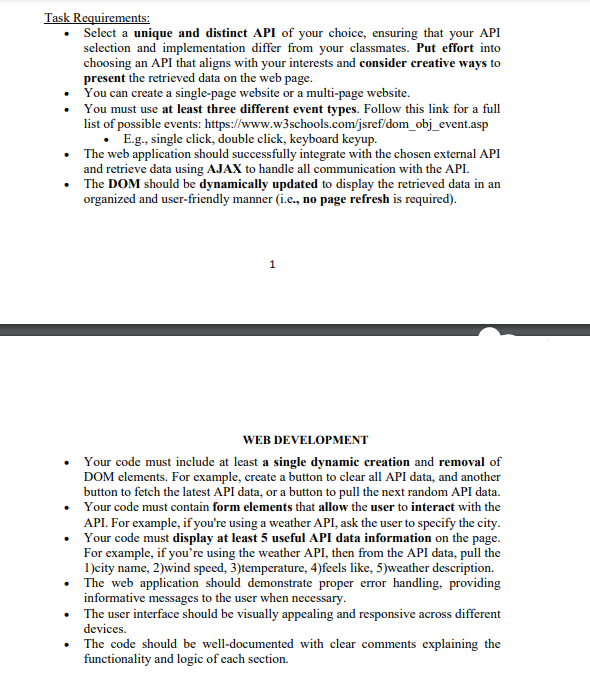 Solved Task Requirements: - Select a unique and distinct API | Chegg.com