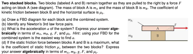 Solved MA Two stacked blocks. Two blocks (labeled A and B) | Chegg.com