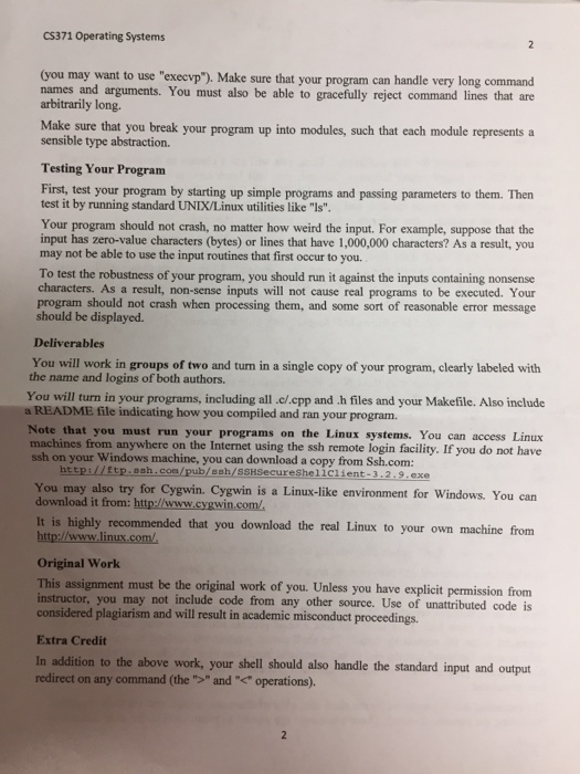 Solved Cs371 Operating Systems Programming Assignment 1