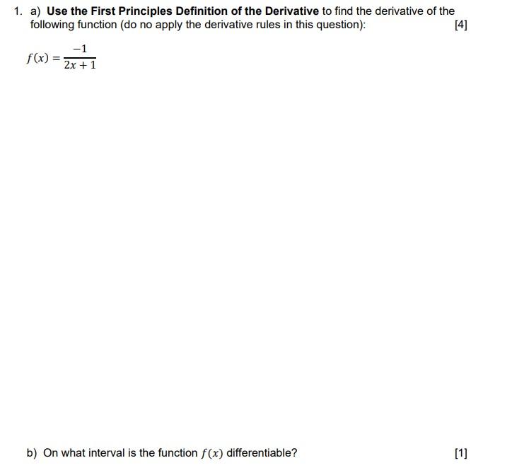 Solved 1. a) Use the First Principles Definition of the | Chegg.com