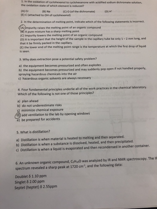Solved 1. In the oxidation of cyclohexanol to cyclohexanone | Chegg.com