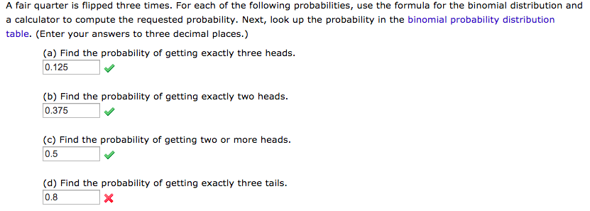 Solved A fair quarter is flipped three times. For each of | Chegg.com