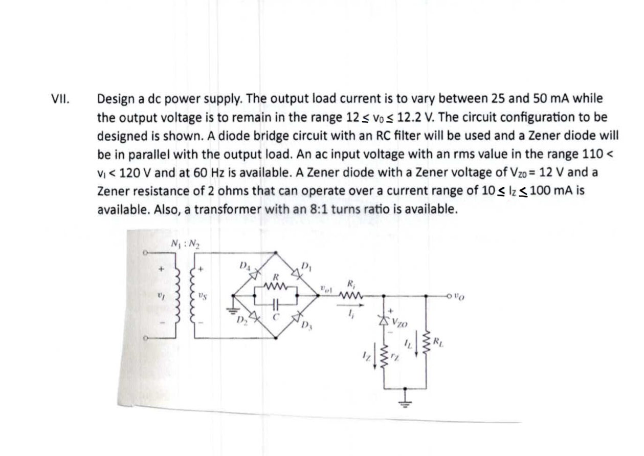 Solved Design a dc power supply. The output load current is | Chegg.com