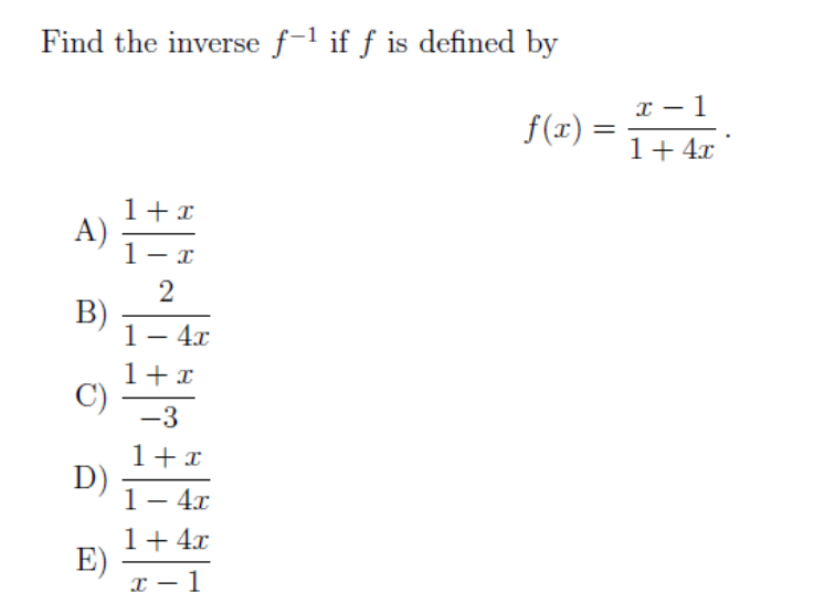 Solved Find the inverse f-1 if f is defined by I - 1 f(2) 1+ | Chegg.com