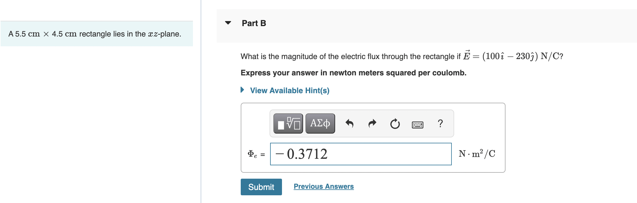 Solved A 4.8 cm×3.3 cm rectangle lies in the xy-plane. Part | Chegg.com