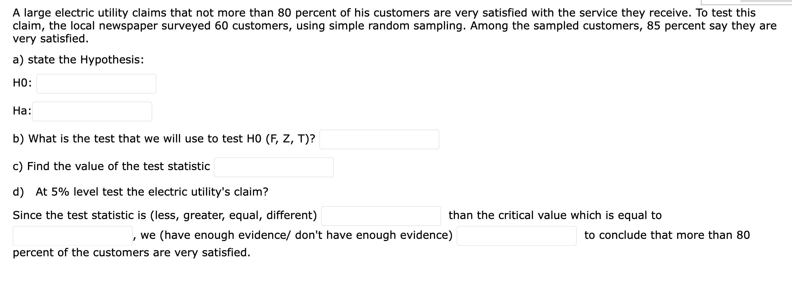 Solved A large electric utility claims that not more than 80 | Chegg.com