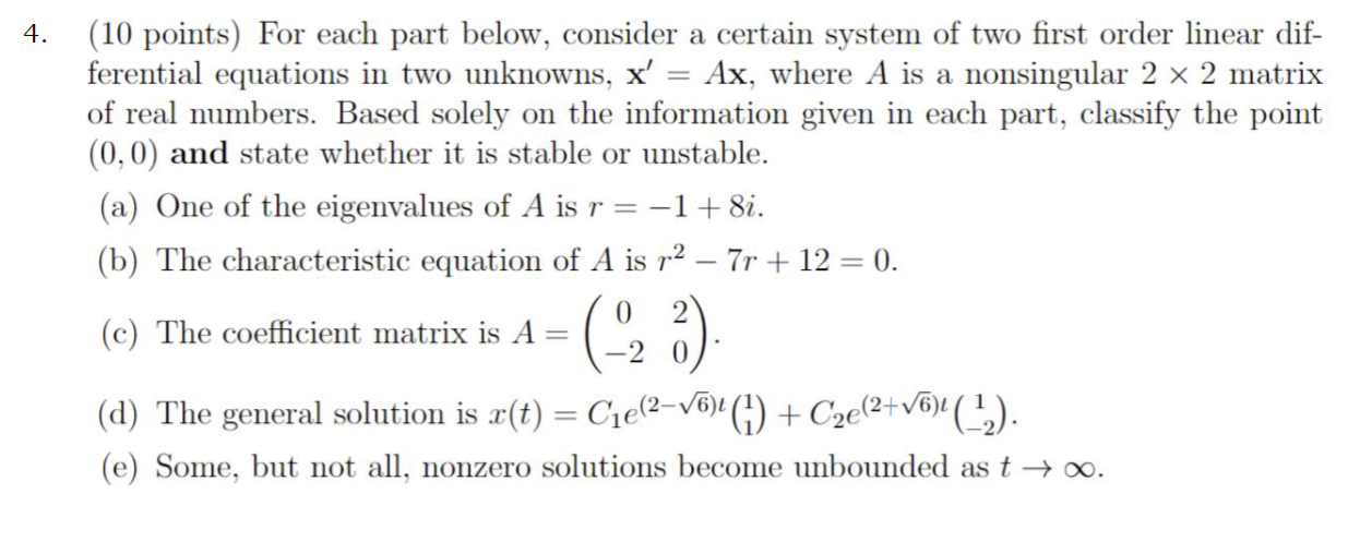 Solved 4. (10 points) For each part below, consider a | Chegg.com