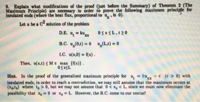 Solved From the maximum principle in Problem 9, deduce the | Chegg.com
