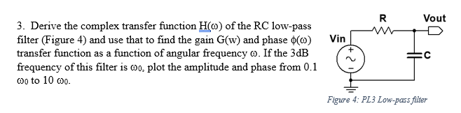 Solved 3. Derive the complex transfer function H(ω) of the | Chegg.com