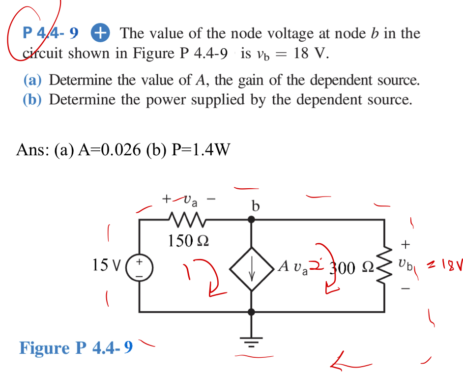 P 4.4-9 o+ ﻿The value of the node voltage at node b | Chegg.com