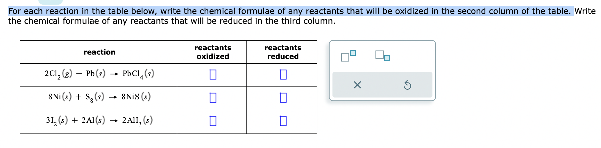 Solved For each reaction in the table below, write the | Chegg.com