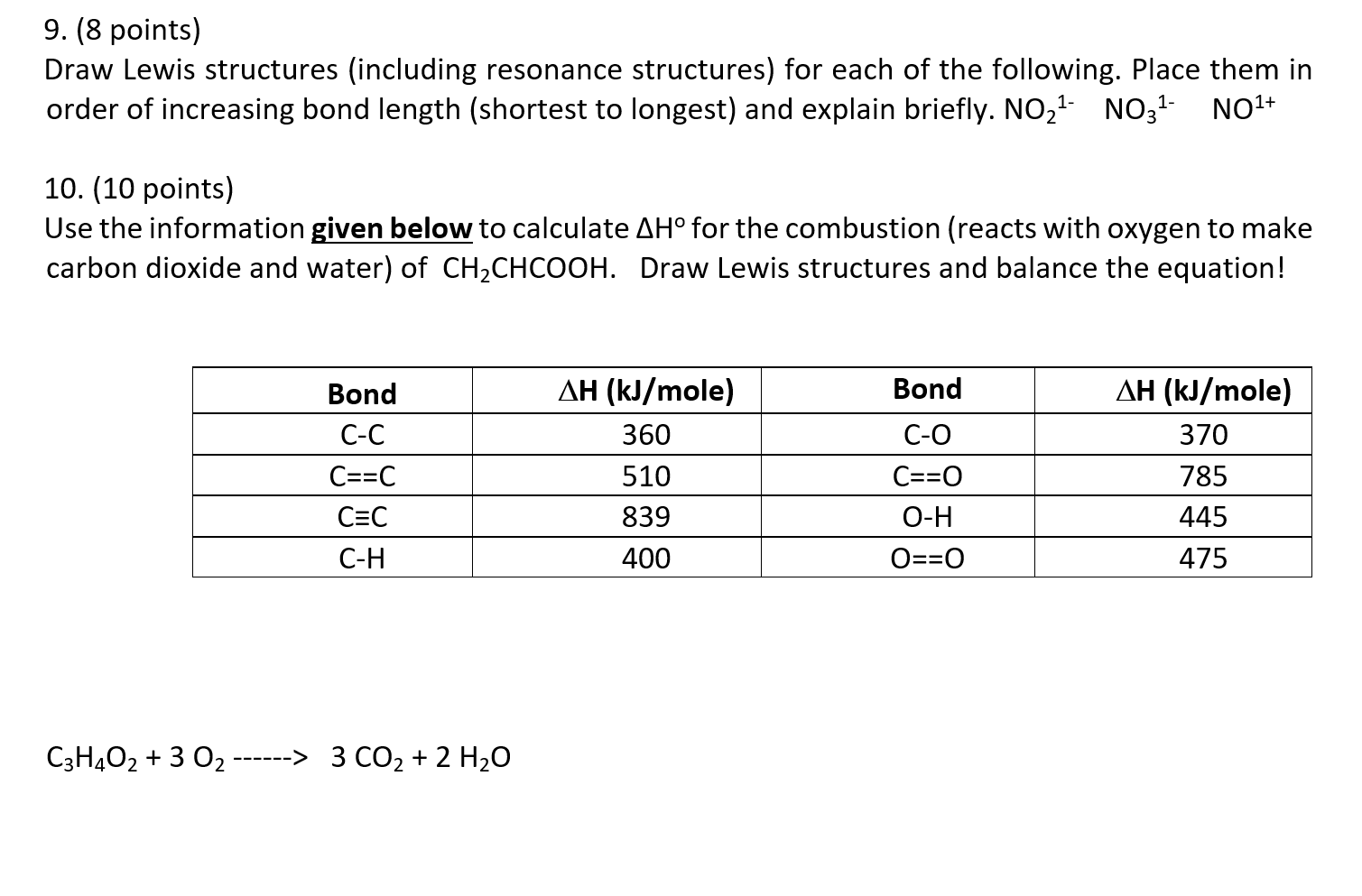 Solved 9. (8 points) Draw Lewis structures (including | Chegg.com