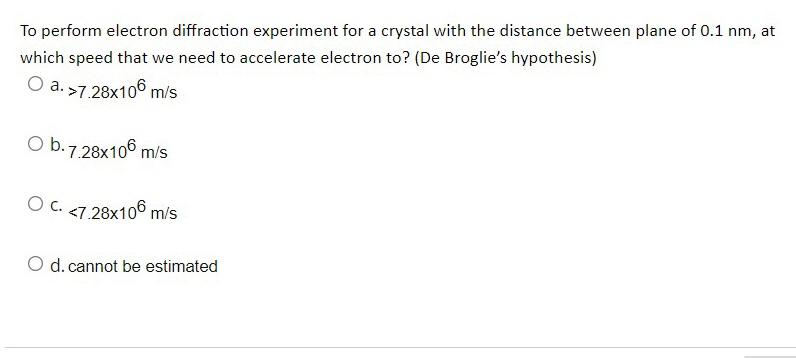 Solved To perform electron diffraction experiment for a | Chegg.com