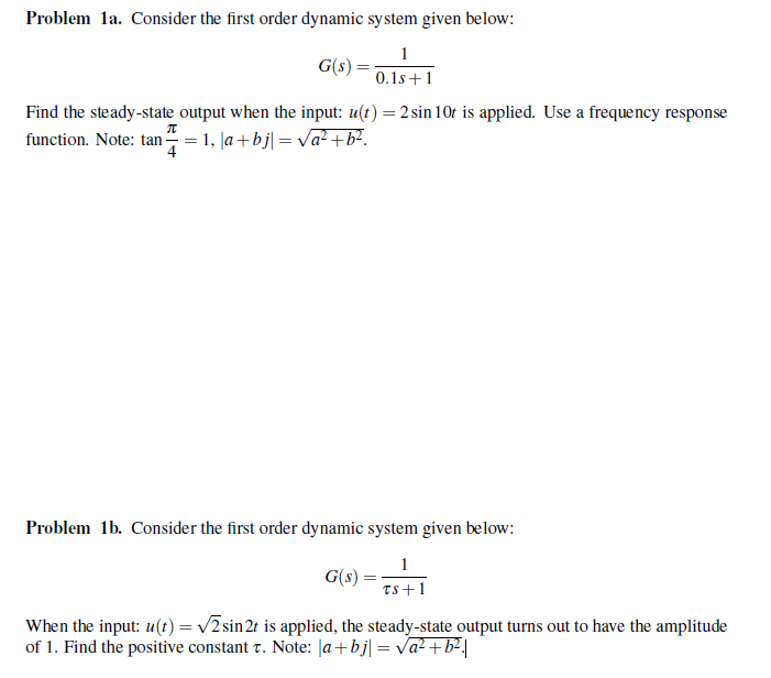 Solved Problem 1a. Consider the first order dynamic system | Chegg.com