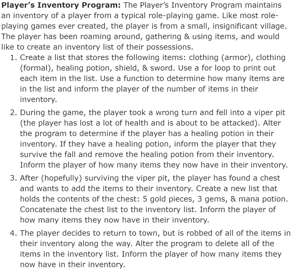 Solved Player's Inventory Program: The Player's Inventory | Chegg.com