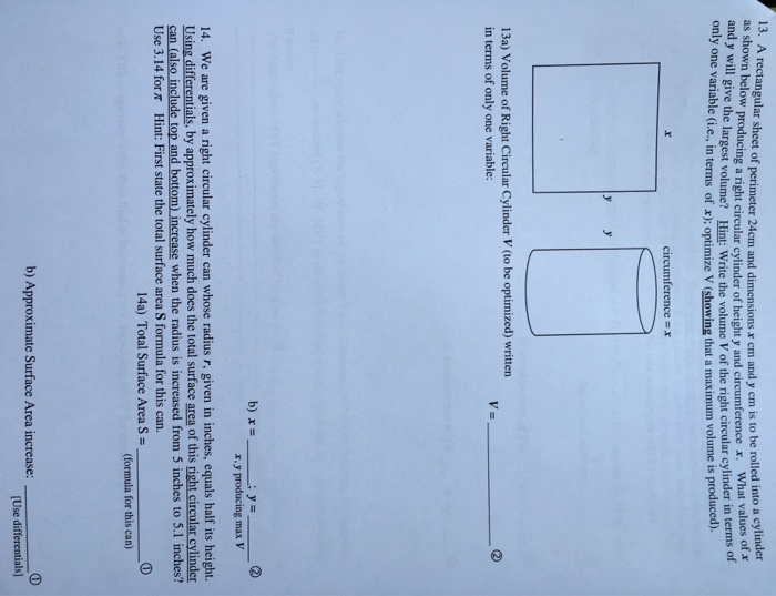 Solved A rectangular sheet of perimeter 24cm and dimensions | Chegg.com