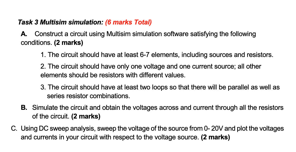 Solved Task 3 Multisim simulation: (6 marks Total) A. | Chegg.com