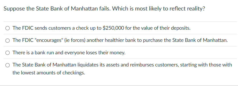 Solved Suppose the State Bank of Manhattan fails. Which is | Chegg.com