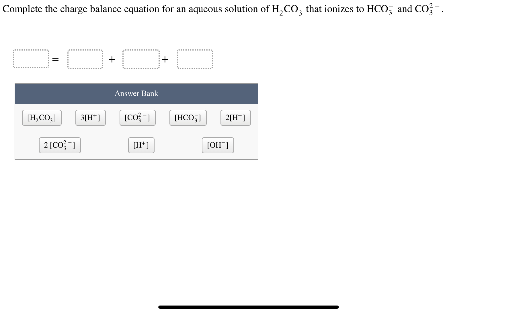 Solved Complete the charge balance equation for an aqueous | Chegg.com