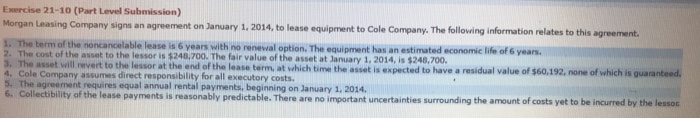 Solved Exercise 21-10 (Part Level Submission) Morgan Leasing | Chegg.com
