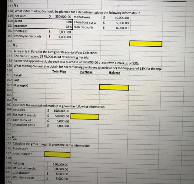 Solved 146 147 17. 148 What initial markup % should be | Chegg.com