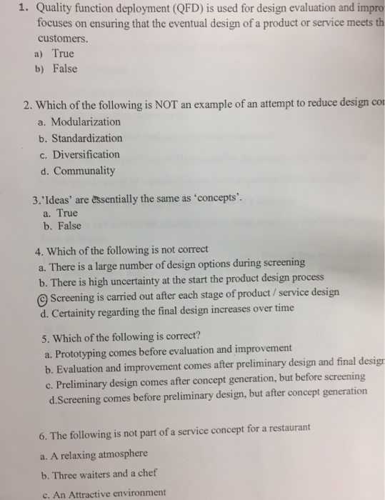 Solved 1. Quality function deployment (QFD) is used for | Chegg.com