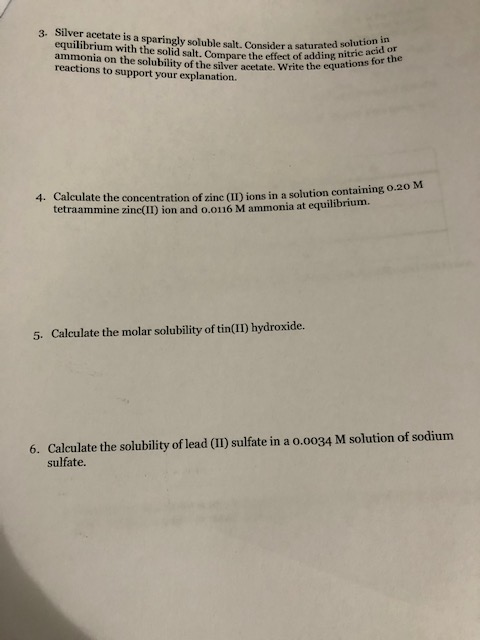 Solved 3. Silver acetate is a sparingly soluble salt. | Chegg.com