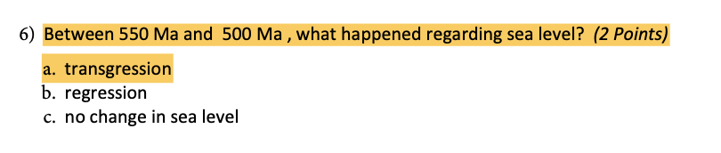 Solved FIGURE A 550 Ma 500 Ma 450 Ma 6) Between 550 Ma and | Chegg.com