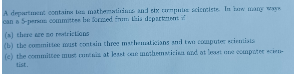 Solved A department contains ten mathematicians and six | Chegg.com