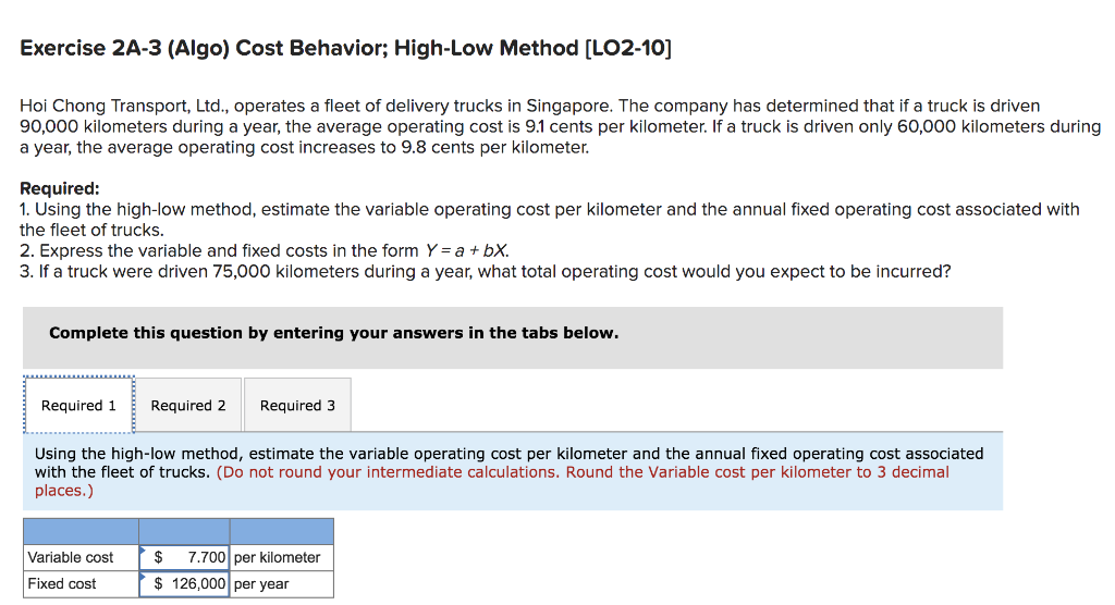 Solved Exercise 2A-3 (Algo) Cost Behavior; High-Low Method | Chegg.com