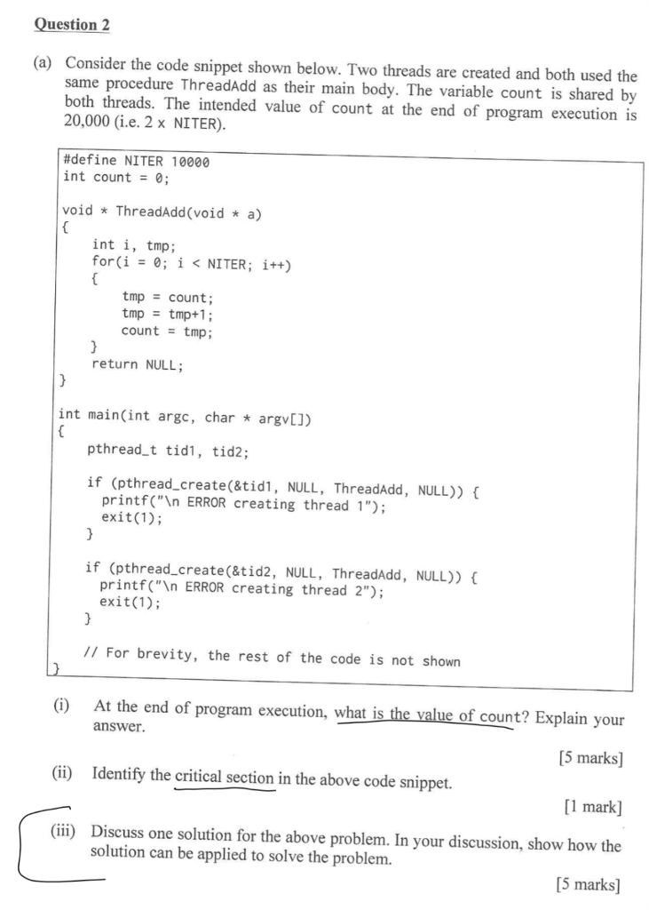 Question 2 (a) Consider the code snippet shown below. | Chegg.com
