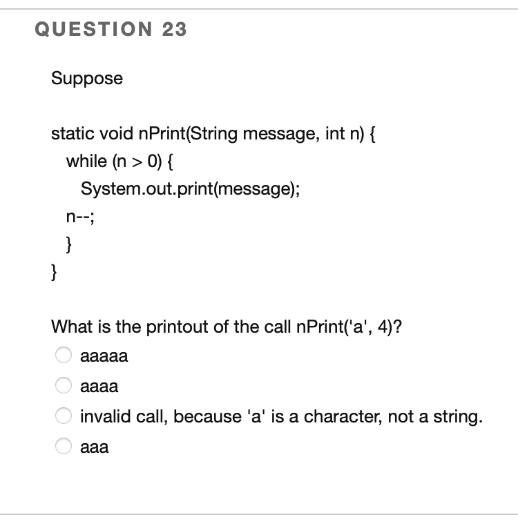 Solved Suppose Static Void Nprintstring Message Int N 