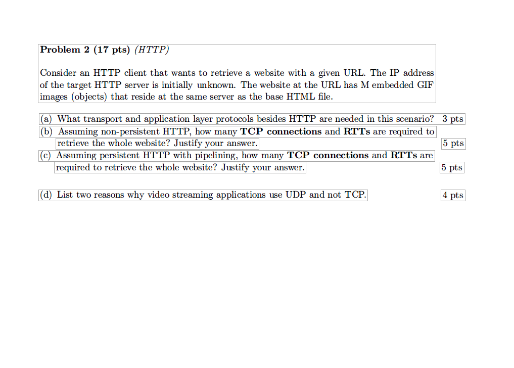 Solved Problem 2 (17 ﻿pts) (HTTP)Consider an HTTP client | Chegg.com