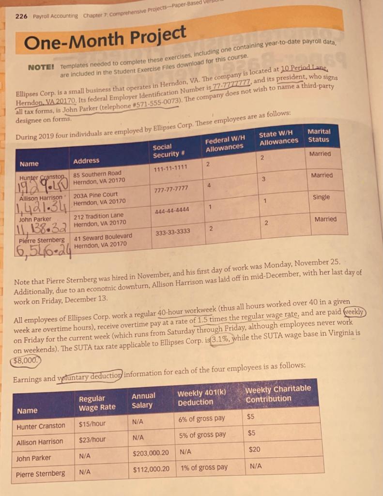 One-Month Project NOTE! Templates needed to complete | Chegg.com