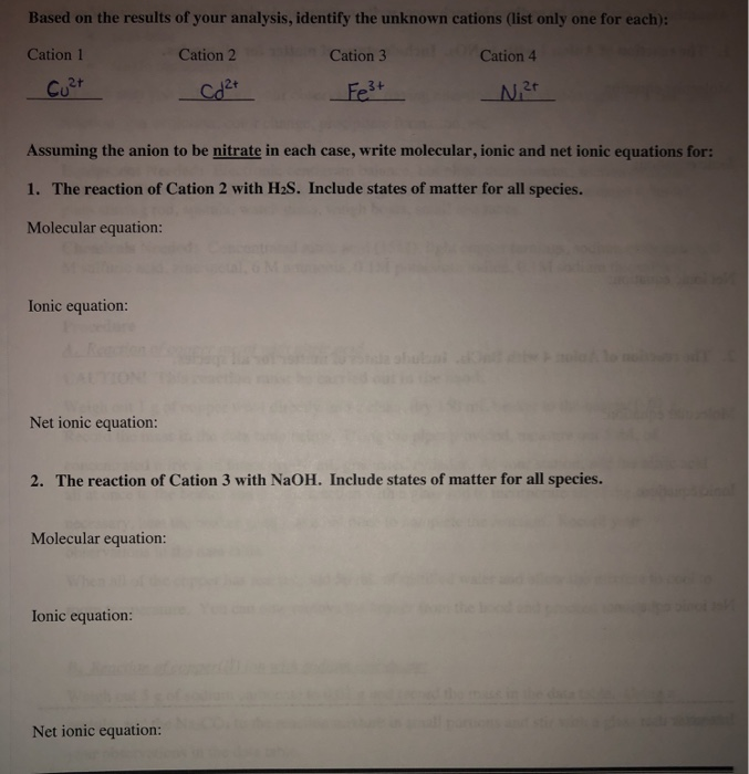 Solved Table I: Results of Cation Tests Cation 4 Cation I | Chegg.com