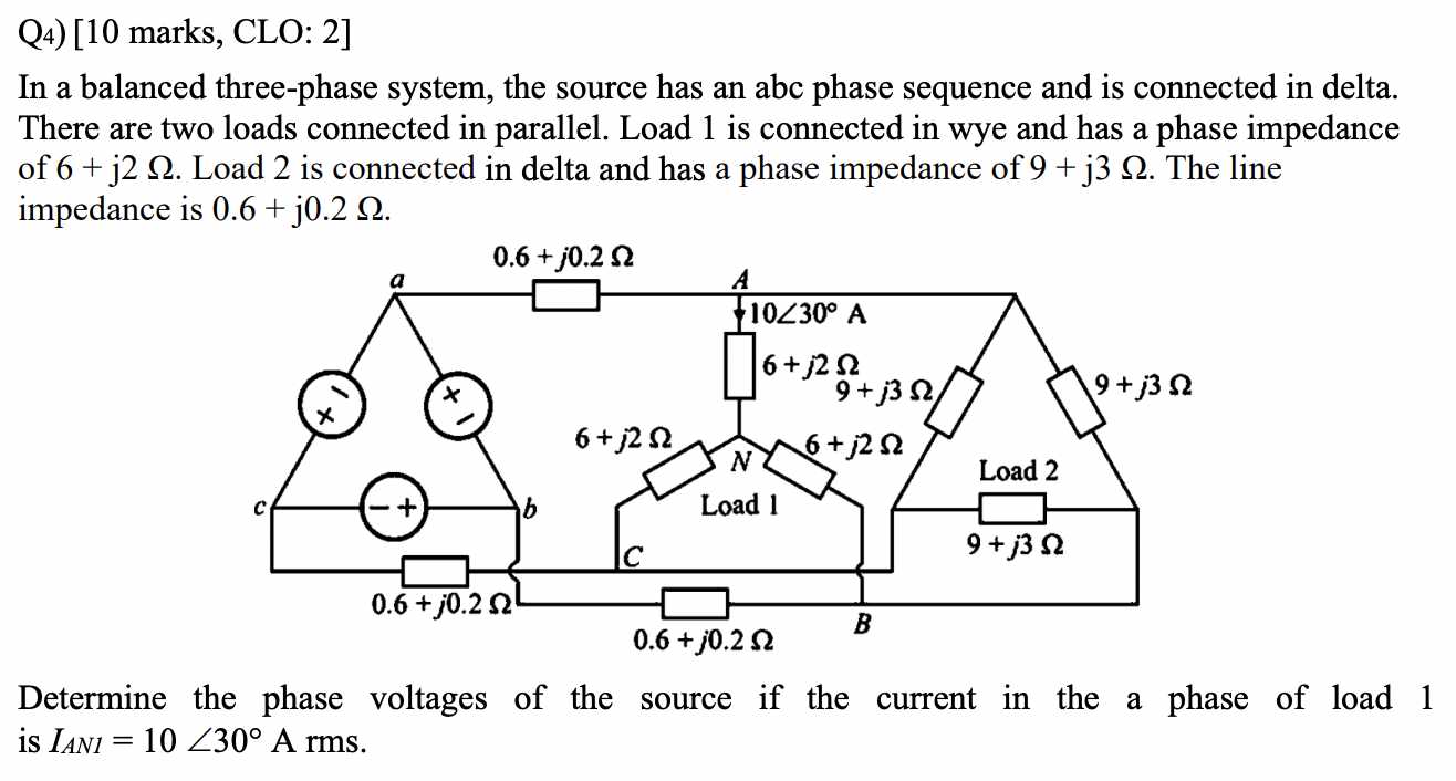 Solved Q4)[10 marks, CLO: 2] In a balanced three-phase | Chegg.com