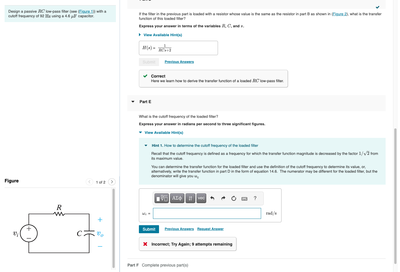 Solved Design a passive RC low-pass filter (see (Figure 1)) | Chegg.com