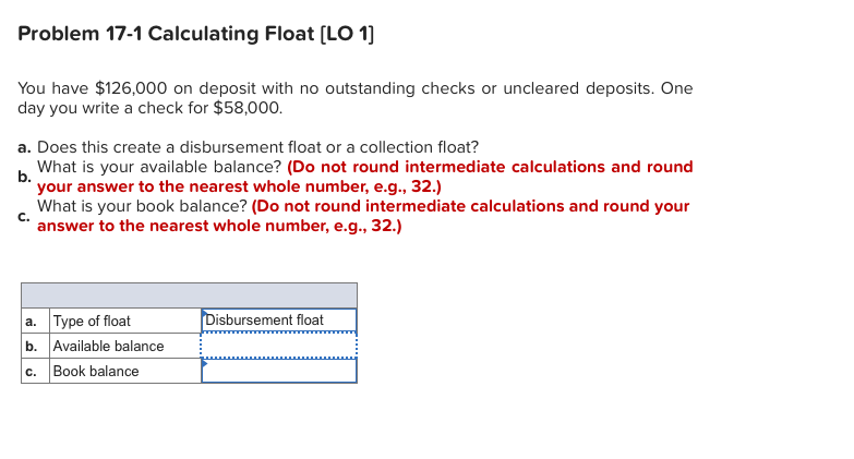 Solved Problem 17-1 Calculating Float (LO 1) You have | Chegg.com